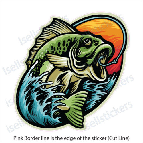 Bass Fish Fishing Line Hook Water Outdoor Vinyl Bumper Sticker Window ...